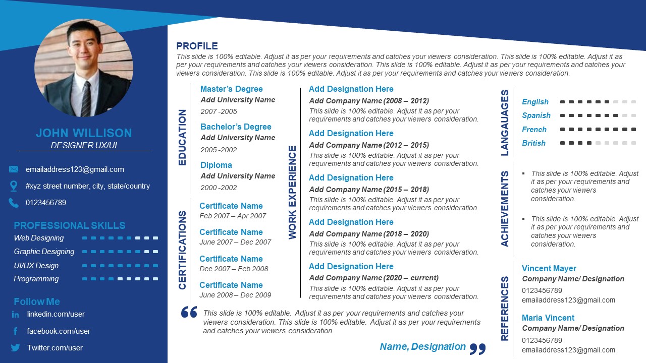 Professional Visual Resume Powerpoint Template Ppt Templates