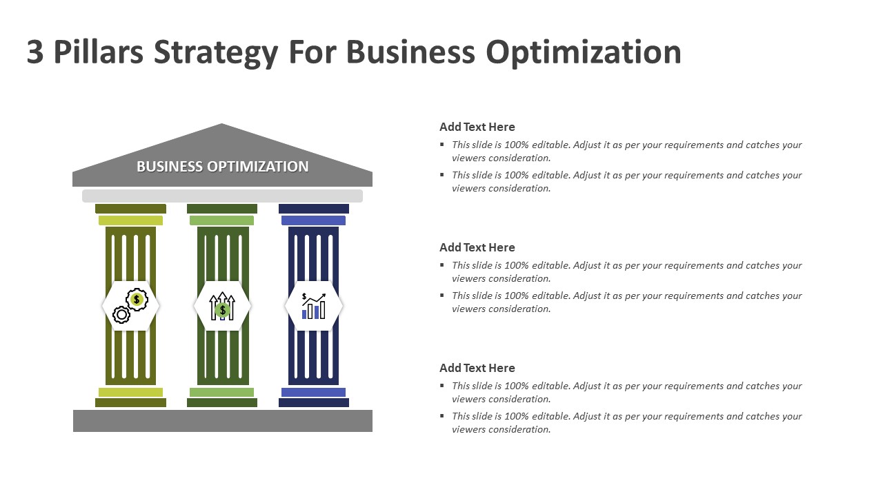 3 Pillars Strategy For Business Optimization Powerpoint Template