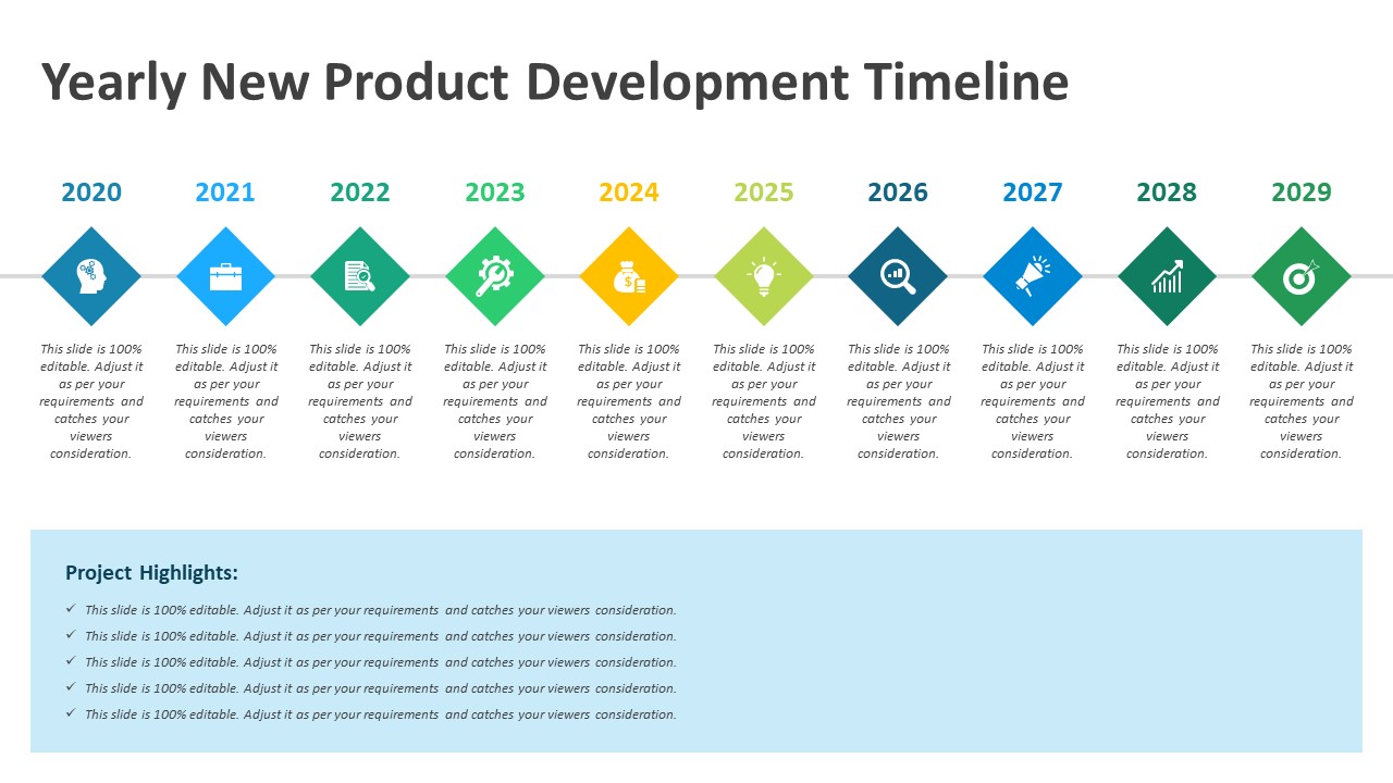 Yearly New Product Development Timeline PowerPoint Template Yearly New Product Development Timeline PowerPoint Template