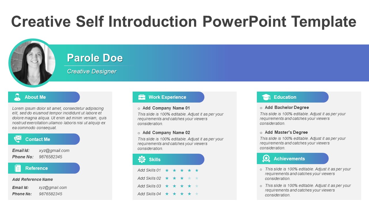 Creative Self Introduction Powerpoint Template Creative Resume Ppt