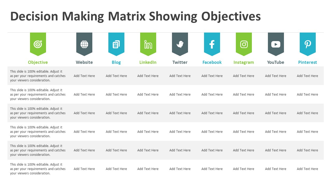 Decision Making Matrix Showing Objectives PowerPoint Template