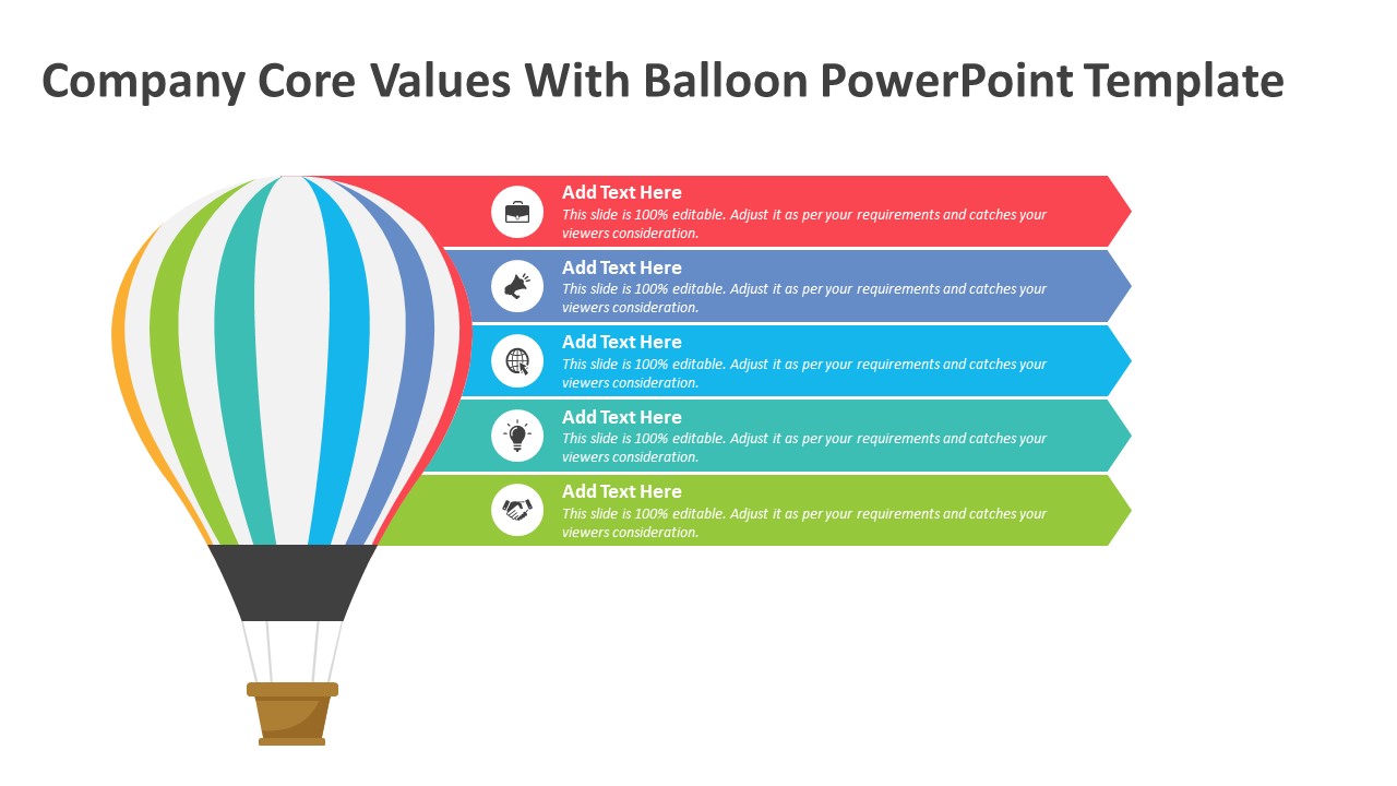 Company Core Values With Balloon PowerPoint Template