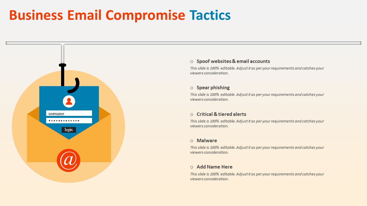 Business Email Compromise Tactics PowerPoint Template Business Email Compromise Tactics PowerPoint Template