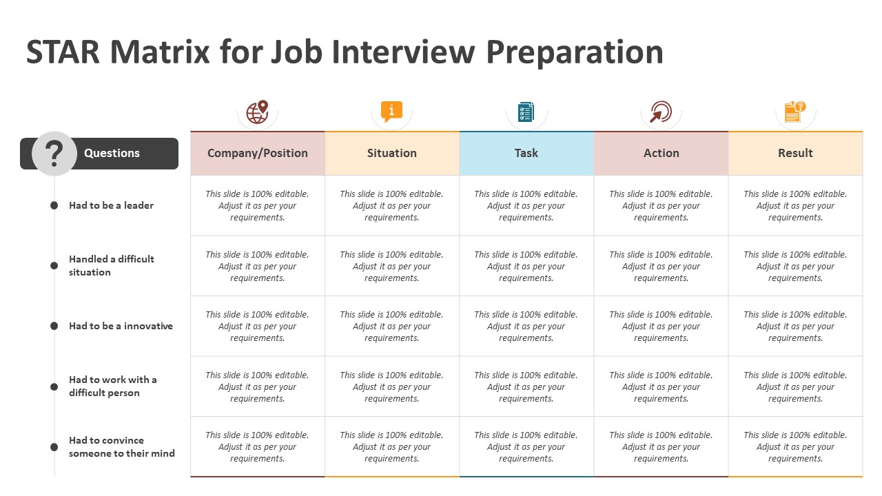 STAR Matrix for Job Interview Preparation PowerPoint Template