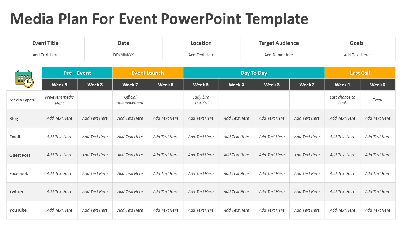 Media Plan For Event PowerPoint Template | PPT Templates