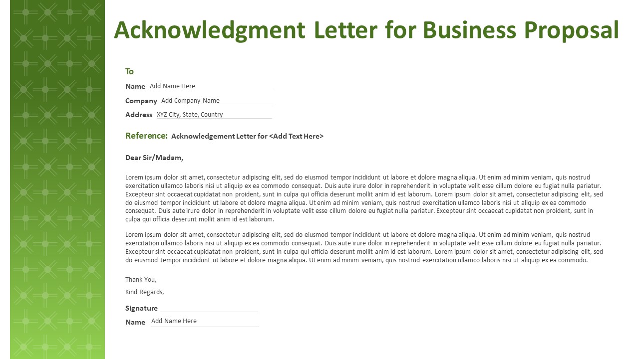 Acknowledgment Letter for Business Proposal PowerPoint Template