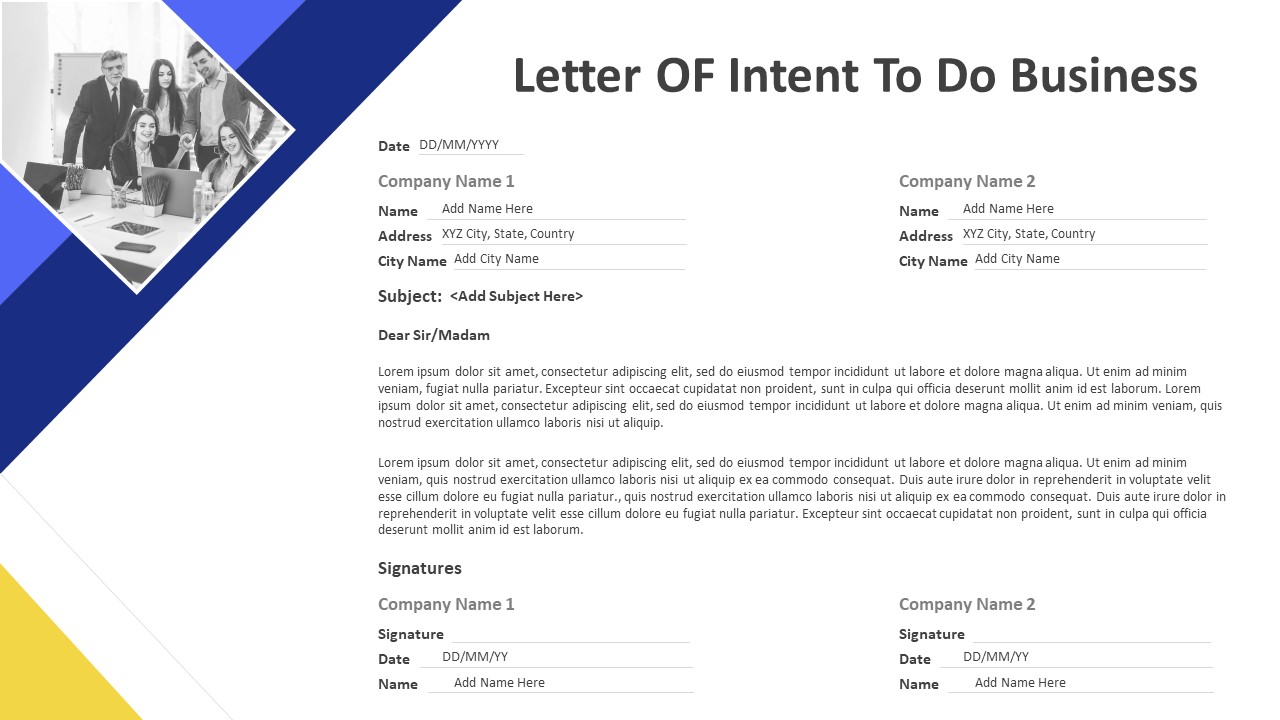 Letter OF Intent To Do Business PowerPoint Template | PPT Slides