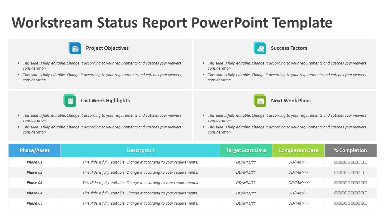 Workstream Status Report Powerpoint Template Ppt Templates