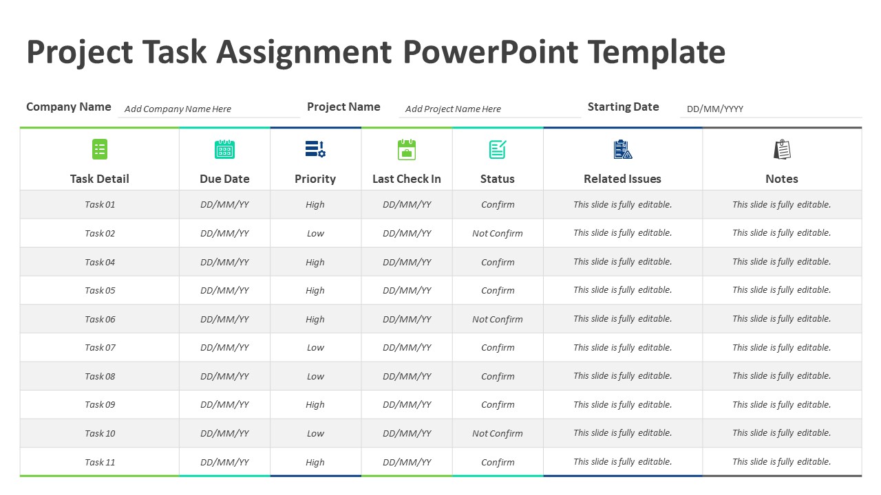 Project Task Assignment Powerpoint Template Ppt Templates