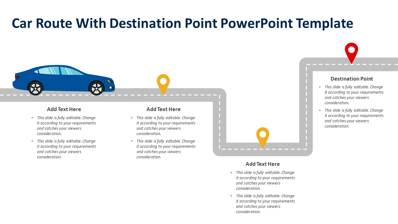 Car Route With Destination Point PowerPoint Template