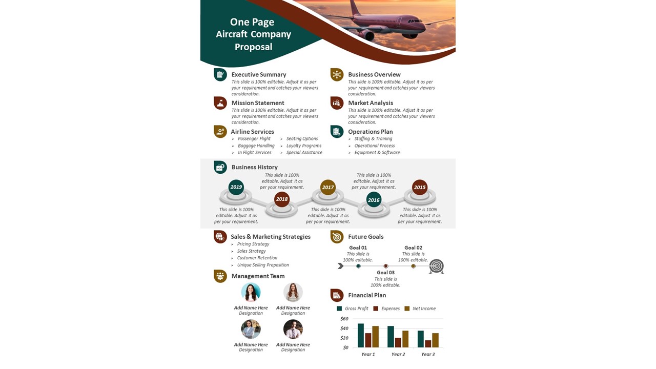 One Page Aircraft Company Proposal PowerPoint Template