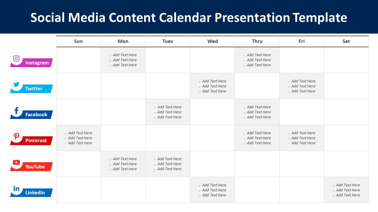 Social Media Content Calendar Presentation Template | PPT Slides