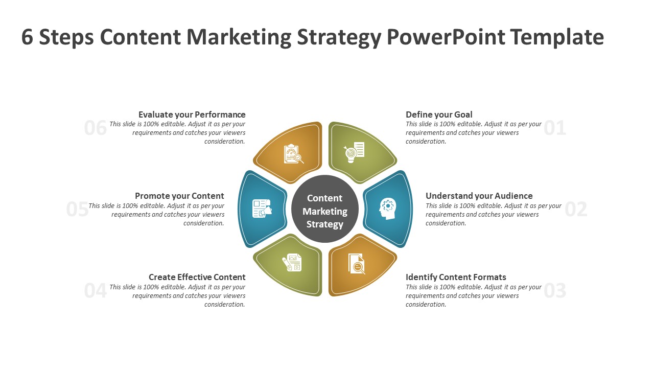 6 Steps Content Marketing Strategy PowerPoint Template